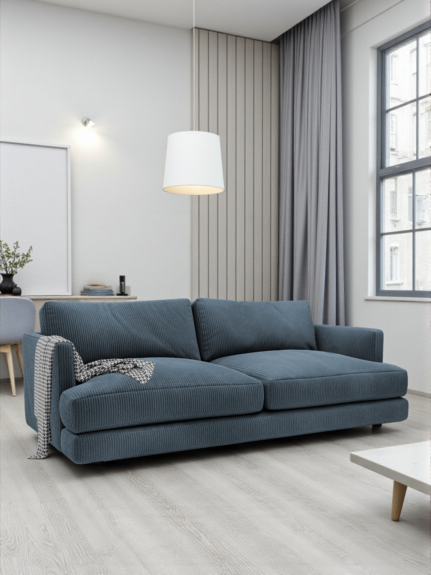Диван Ибица 2 Cilium Indigo NEW 212x105x87 см, синий Вельвет, еврокнижка Фиеста