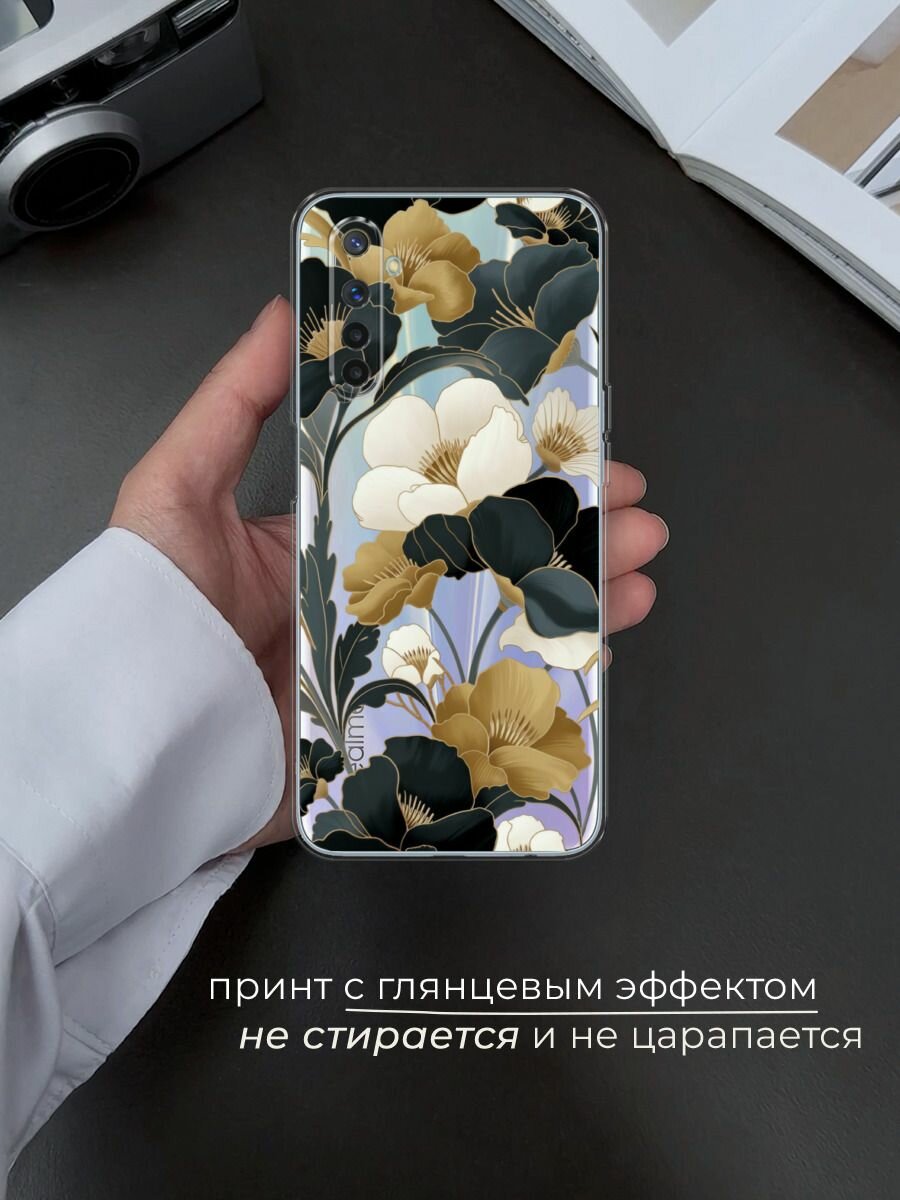 Силиконовый чехол на Realme 6 / Реалми 6 с принтом Золотые цветы — фото 1