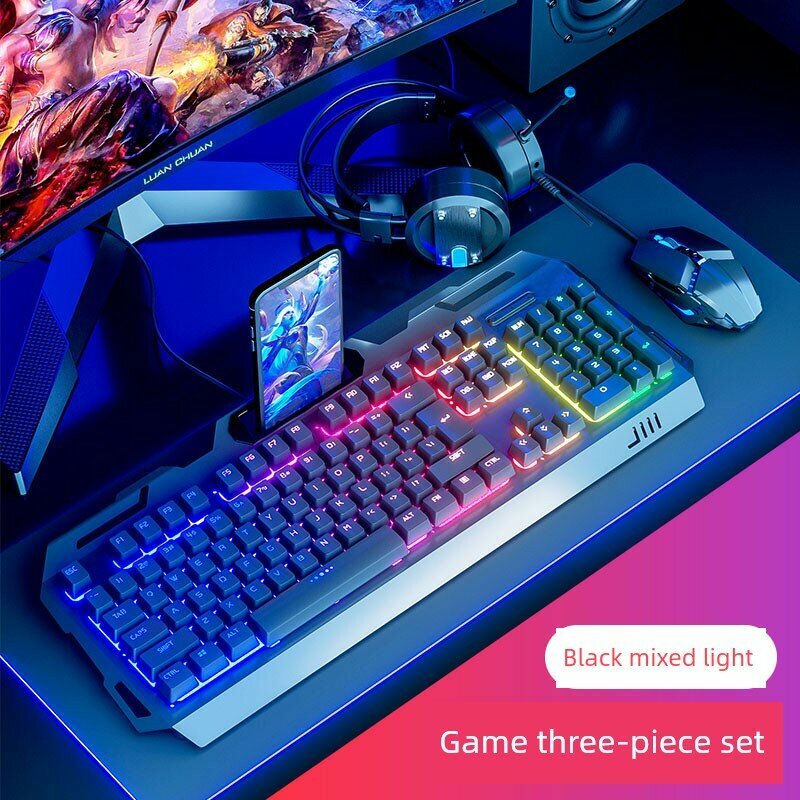 [25 New Models] Mechanical Feel Keyboard and Mouse Set, Wired Gaming Keyboard and Mouse for Laptops Mixed Black[Game