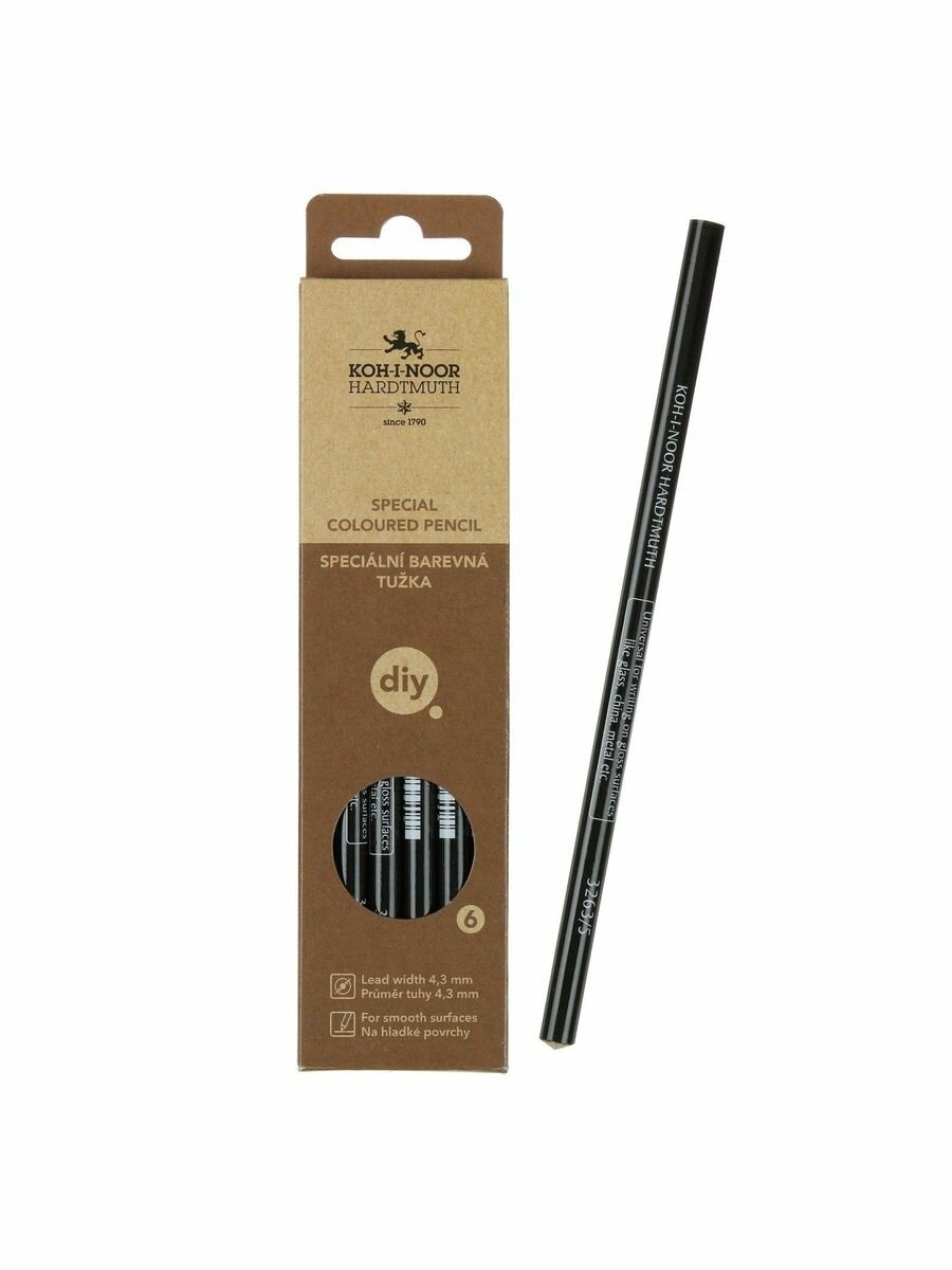 KOH-I-NOOR Hardtmuth Карандаш для рисования на стекле, фарфоре, пластмассе и металле ТМ (HB) незаточенный 6 шт