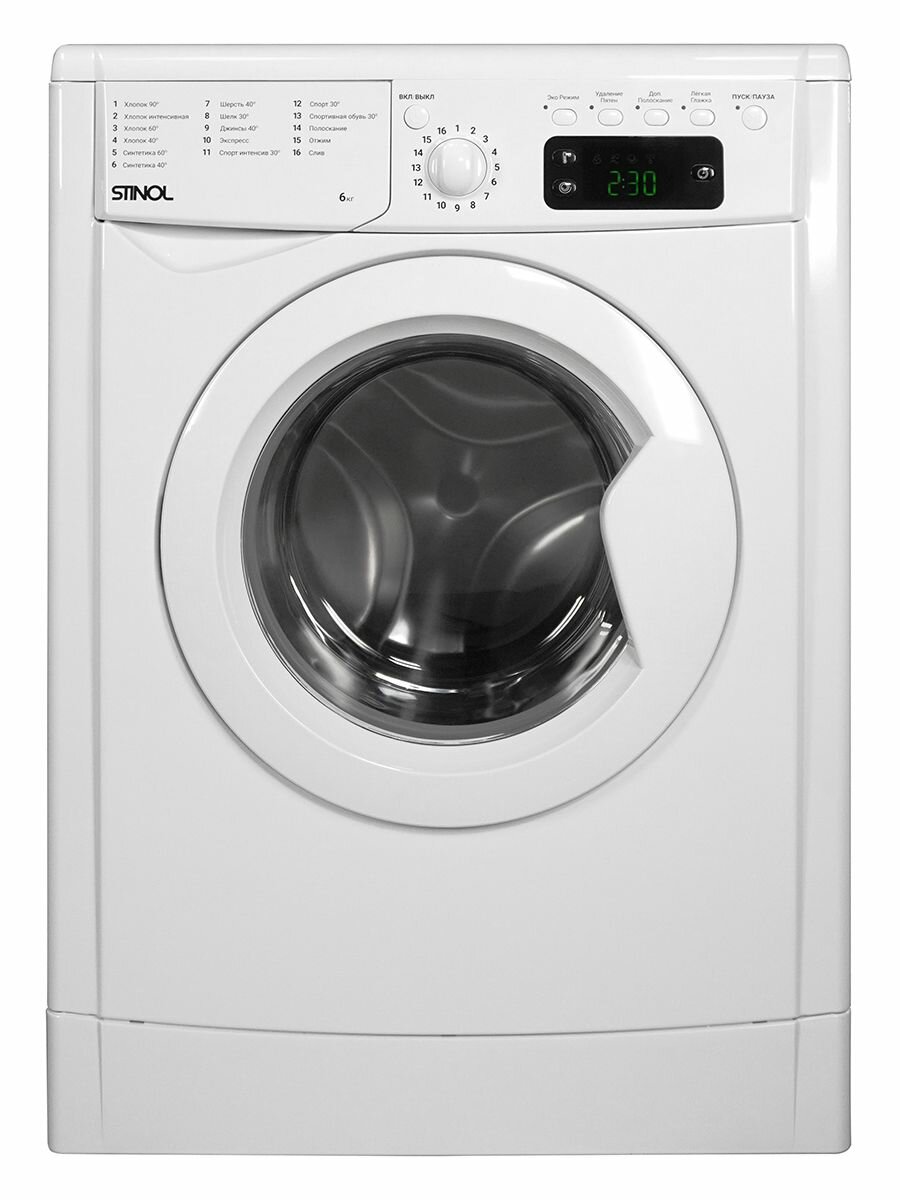Стиральная машина Stinol WSTS 610 E узкая, 6 кг, 1000 об/мин, 16 программ, класс энергоэффективности A, белый