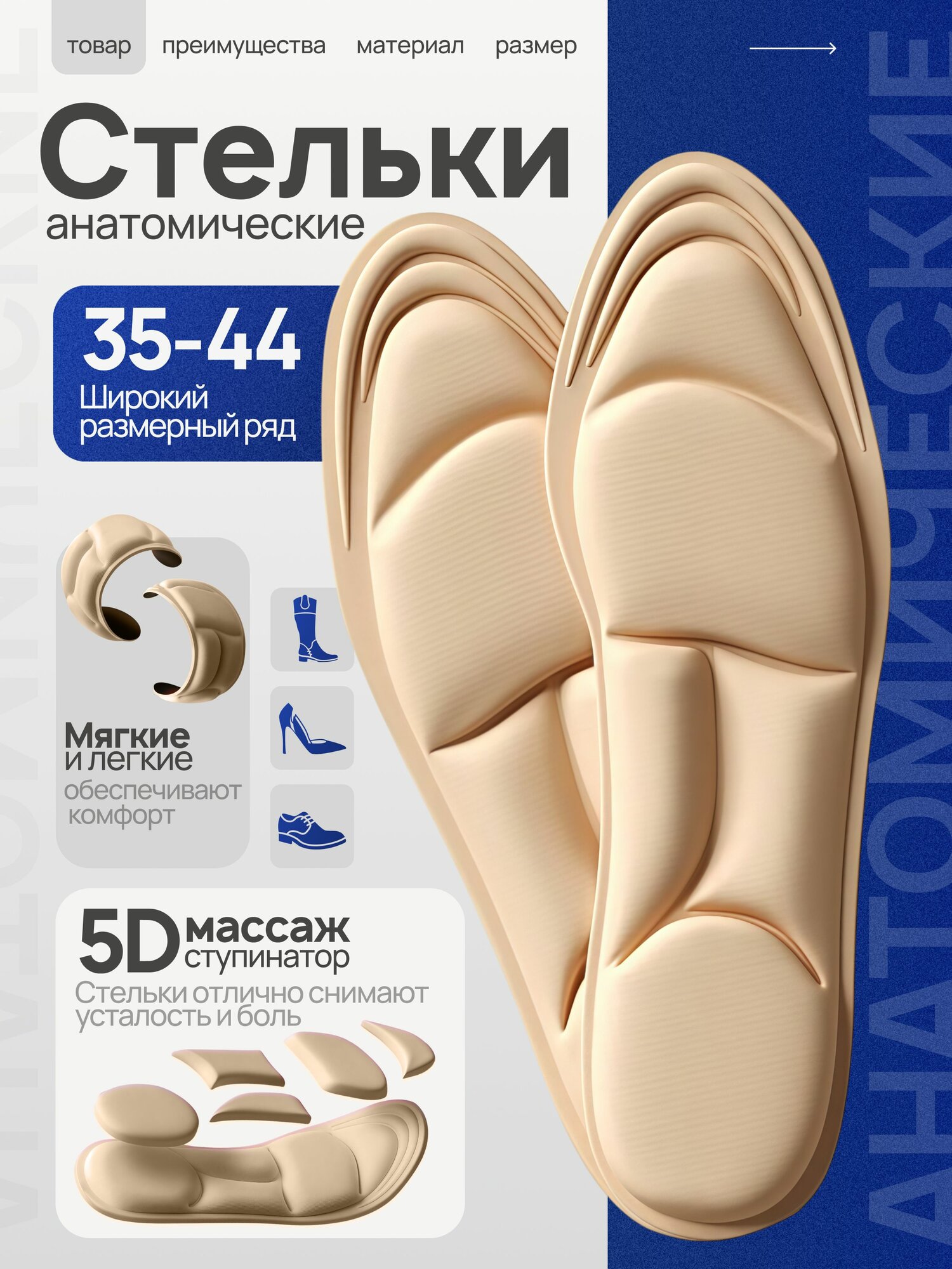 Стельки для обуви анатомические. Универсальный р. 33-39. Стельки для кроссовок мужские/женские анатомические стельки ортопедические стельки стельки для кроссовок универсальный размер