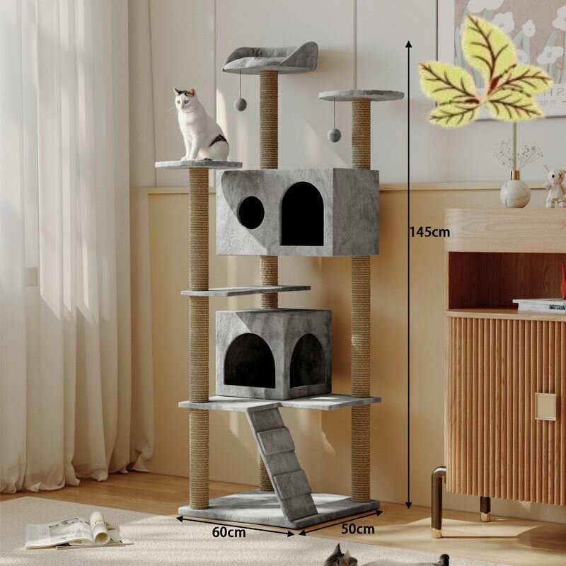 Высокий игровой комплекс для кошек большой породы: Мейн-Кун, Рэгдолл, с домиком, лежанками и когтеточкой, прочная конструкция