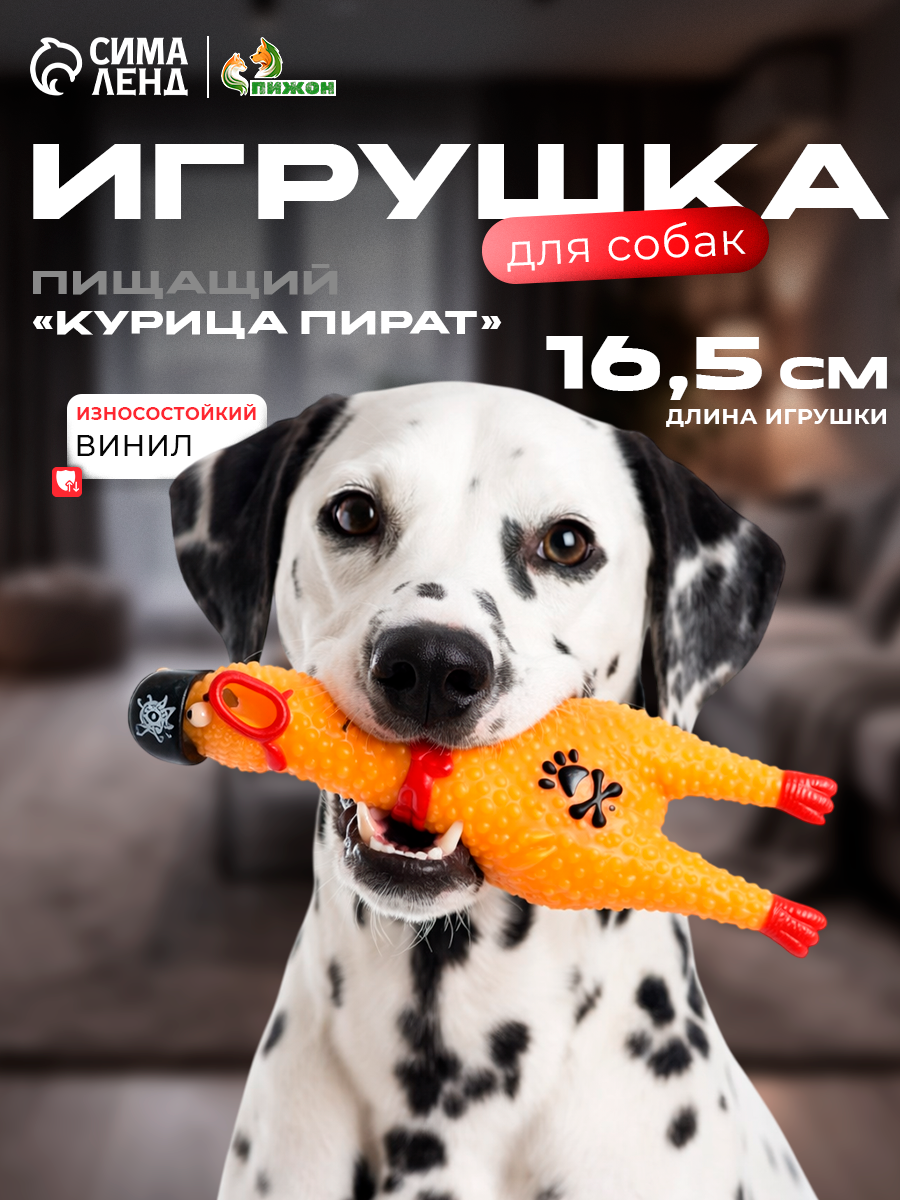 Игрушка Пижон "Курица пират" для собак, пищащая, 16,5 см, жёлтый