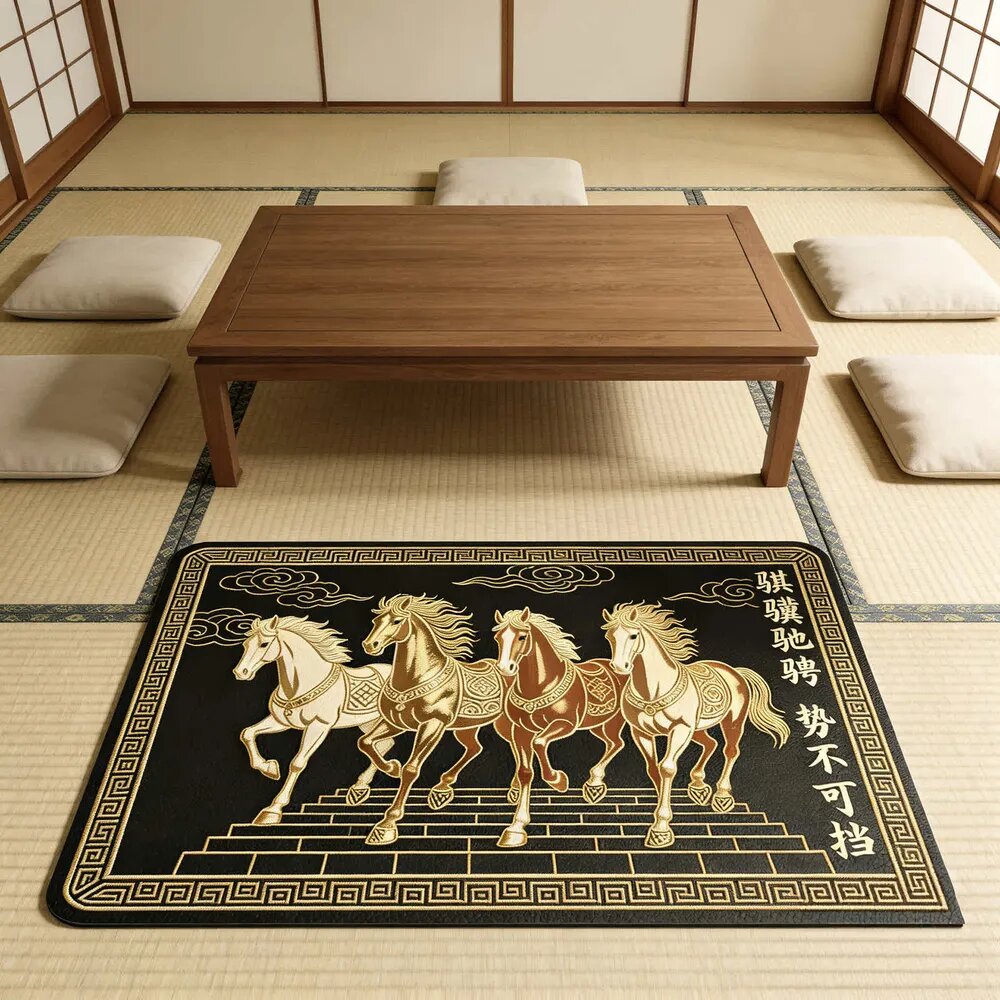 Коврик для ванной 50x80 см с изображением лошадей, резиновый, противоскользящий