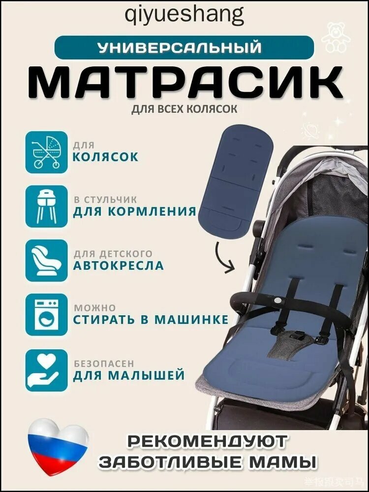 Матрасик-вкладыш в коляску прогулочную, автокресло, люльку, стульчик для кормления, универсальный