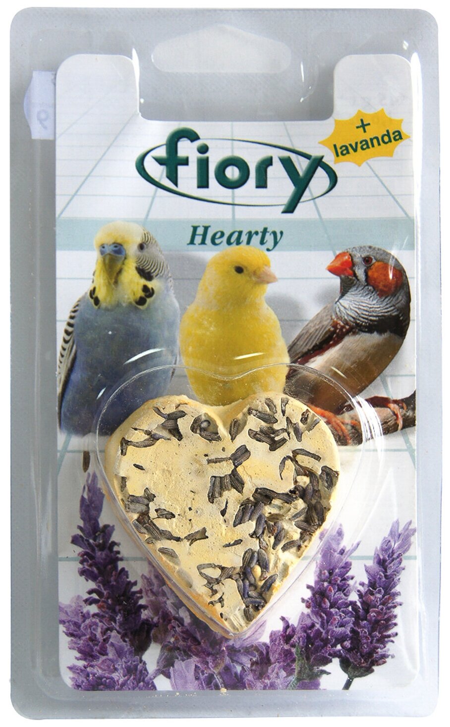 Био-камень Fiory Hearty для птиц в форме сердца, с лавандой 45 грамм