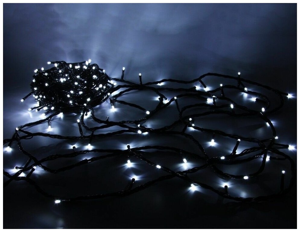 Светодиодная канальная нить со светодинамикой, 200 холодных белых LED, 20 м, коннектор, черный провод, уличная, Rich LED