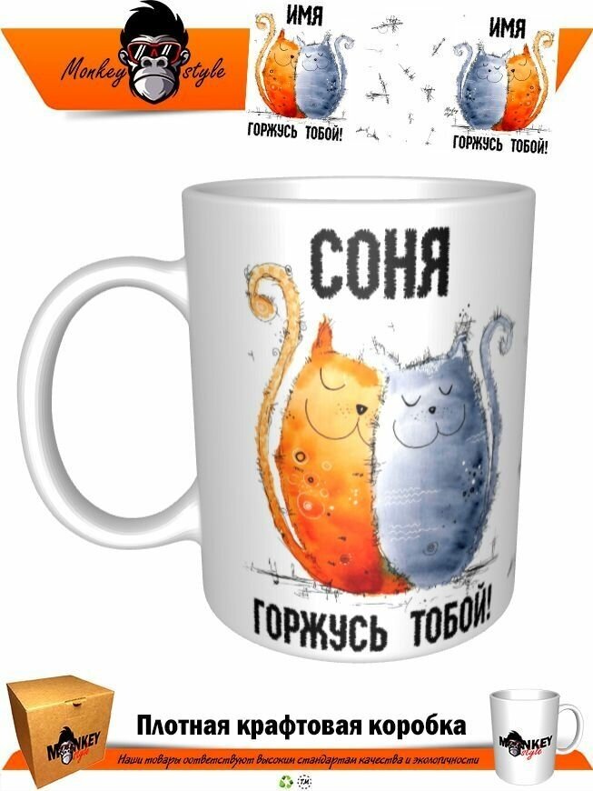 Кружка принтом «Соня. Горжусь тобой. Котики», 330 мл, белая кружка Премиум качества, авторский принт