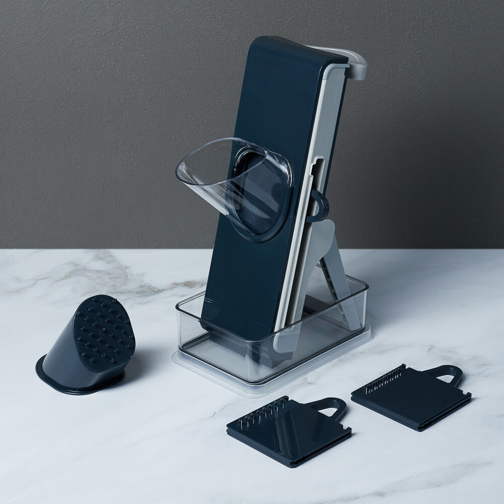 Терка для овощей BY Collection, пластик, белая, 4 насадки, с контейнером