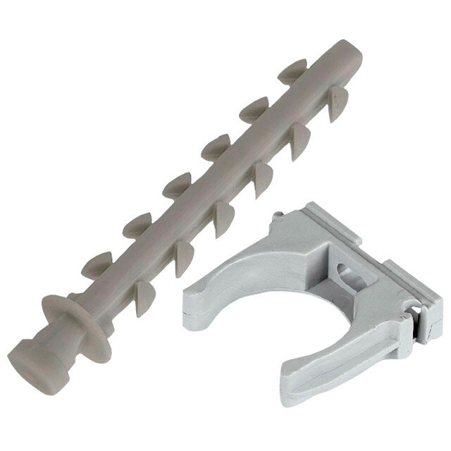 Клипса для крепления труб D25мм 8х50мм с дюбелем 8шт серый