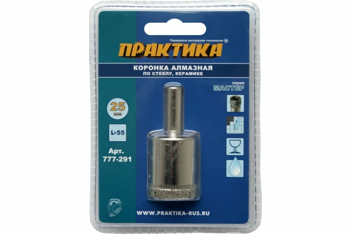 ПРАКТИКА 777-291 Коронка алмазная по стеклу и керамике 25 мм для сверления