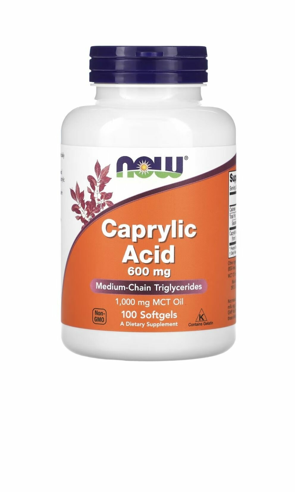 Каприловая Кислота NOW Caprylic Acid 600 mg 100 капсул