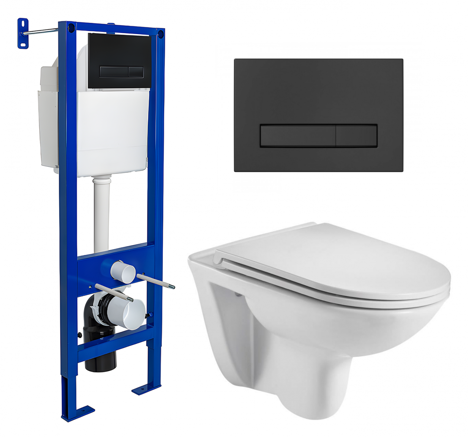 Комплект 3 в 1 инсталляция Berges Wasserhaus Atom Line 410 + Подвесной унитаз WeltWasser Baarbach 004 GL-WT + кнопка черная
