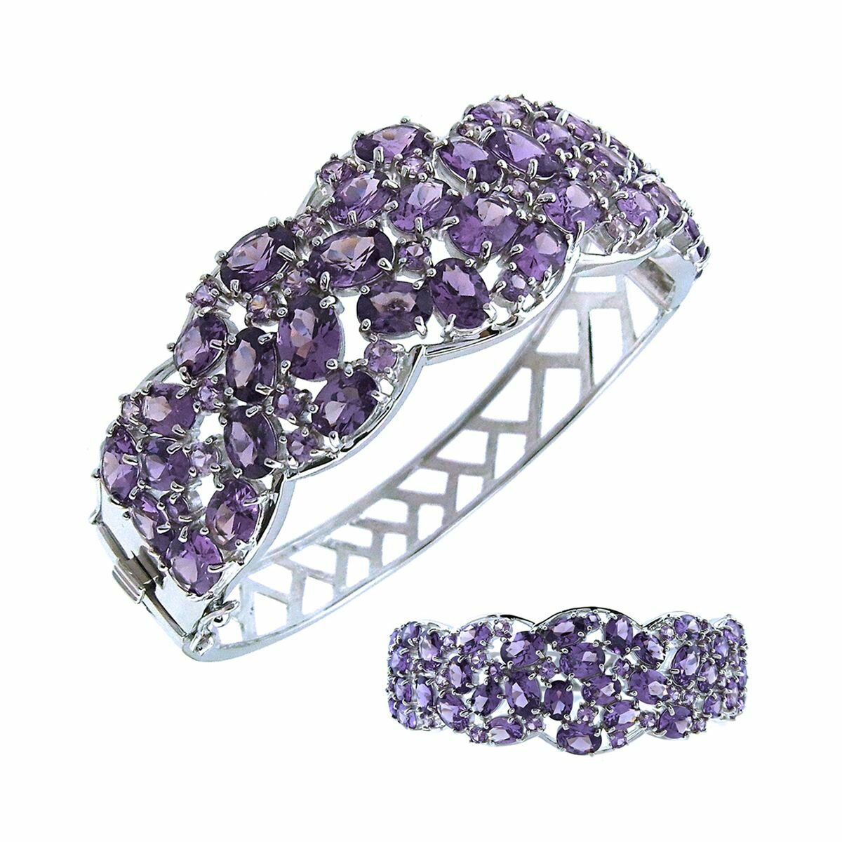 Браслет, серебро, 925 проба, родирование, александрит синтетический