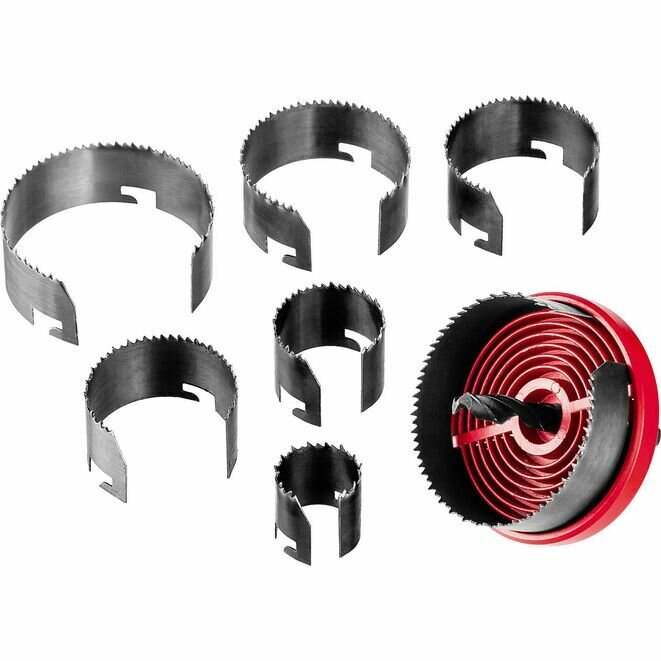 Пила кольцевая наборная по дереву, ЗУБР 26-32-38-45-50-56-63мм, 7шт