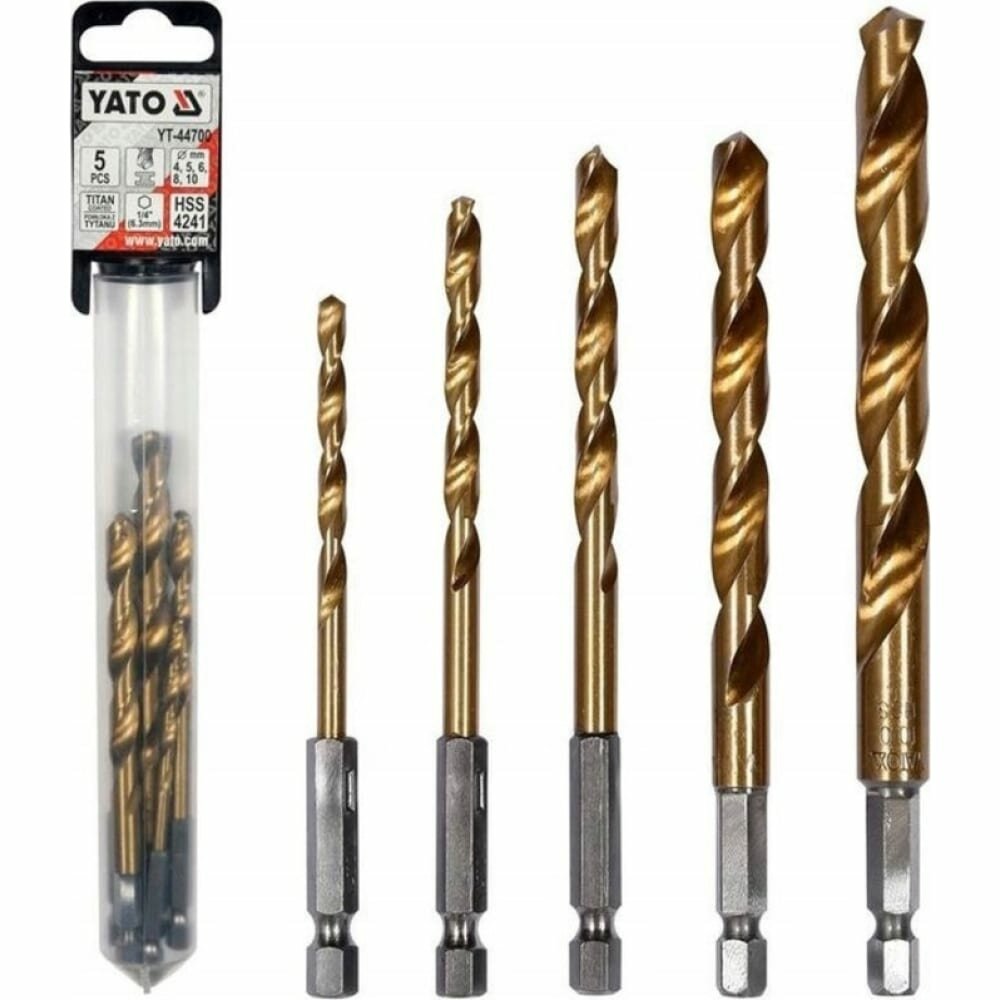 Набор сверл по металлу с хвостиком YATO 1/4 HEX (5 шт.) титан 4-10 мм YT-44700 3624024700092 1