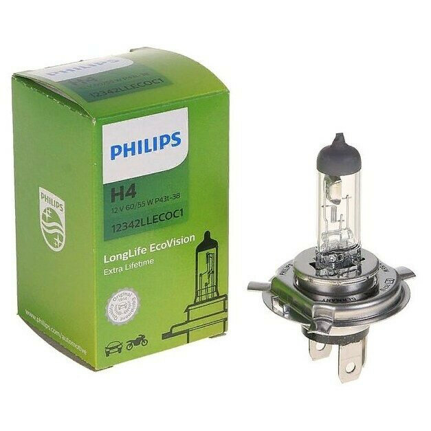 Лампа H4 12V 60/55W LONG LIFE ECO VISION PHILIPS 12342LLECOC1