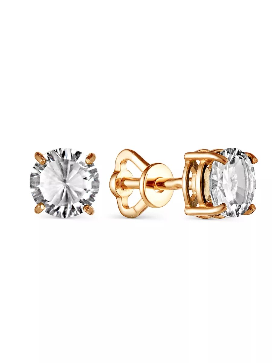 Серьги пусеты, красное золото, 585 проба, бриллиант, горный хрусталь