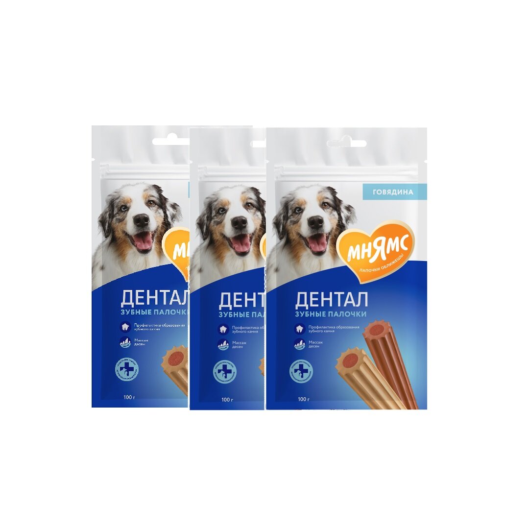 Мнямс Лакомство дентал для собак "Зубные палочки" с говядиной 100 грамм (3 штуки)