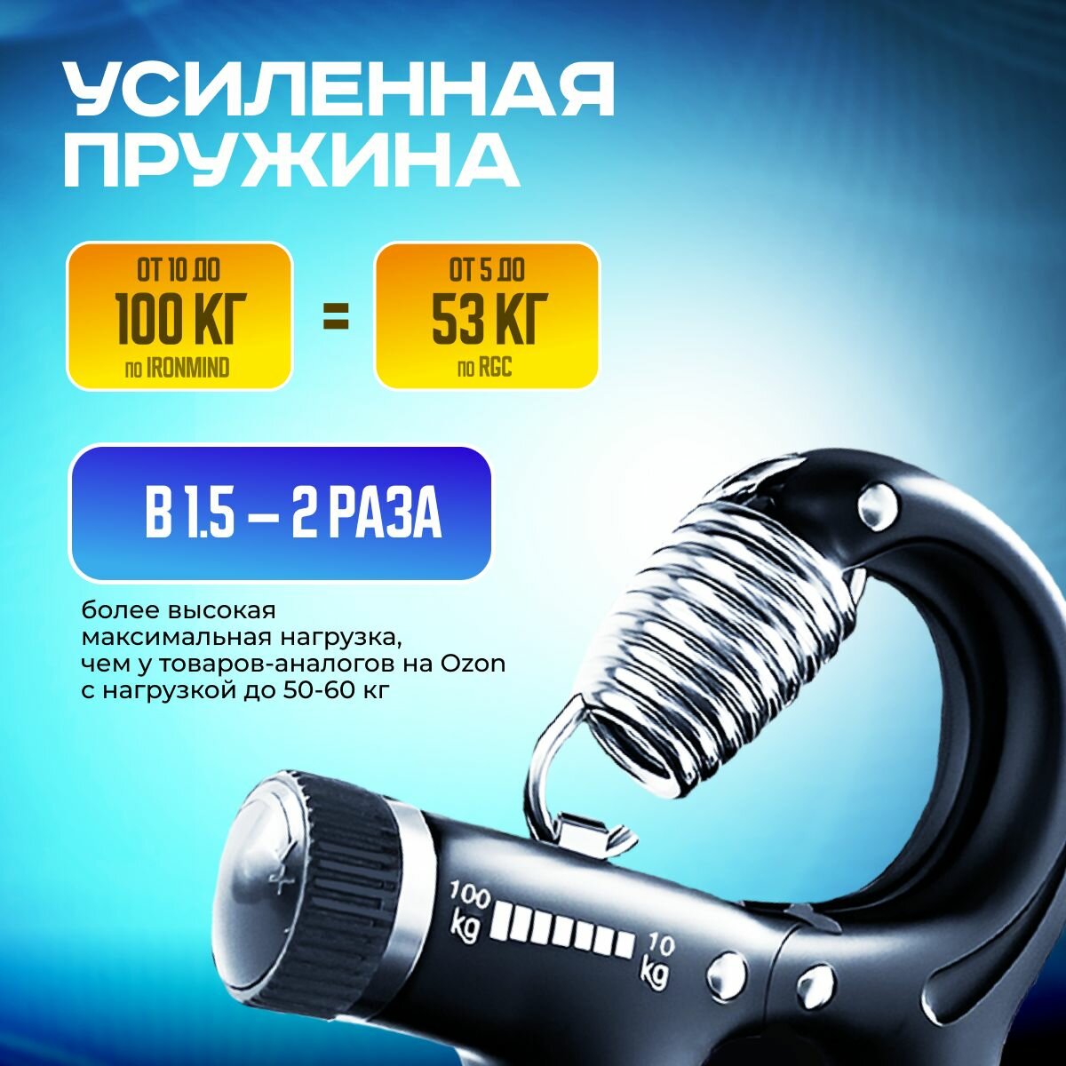 Эспандер кистевой. От 10 до 100 кг. Регулируемый. Пружинный. С механическим счетчиком нажатий. Спортивный тренажер для развития силы рук, пальцев, кистей, предплечий. Инвентарь для спорта