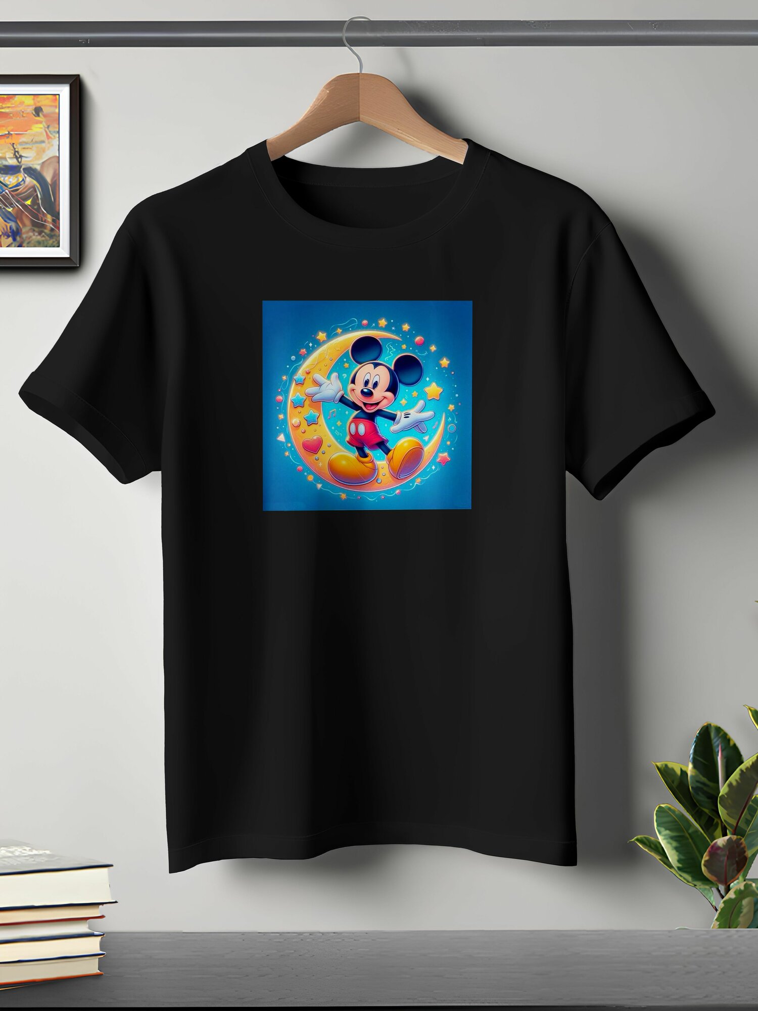 Футболка ONEQ унисекс 50-52 (XL) размер с принтом Микки Маус, черная