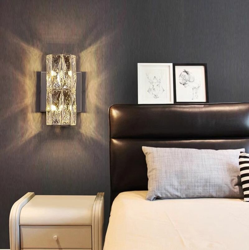 Современный хрустальный настенный светильник для спальни, гостиной, гостиничной лестницы, освещения прихожей, стеклянное хромированное бра в холле