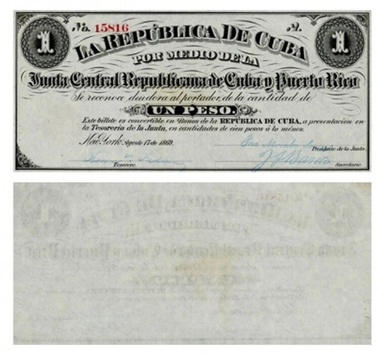 1 песо 1869 Куба, сувенирная копия, банкноты и купюры редкие коллекционные