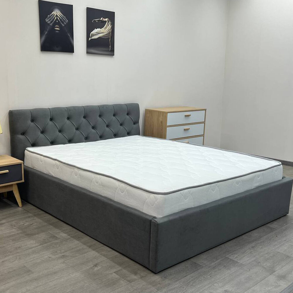 Кровать 140х200 двуспальная с ортопедическим основанием, темно-серая