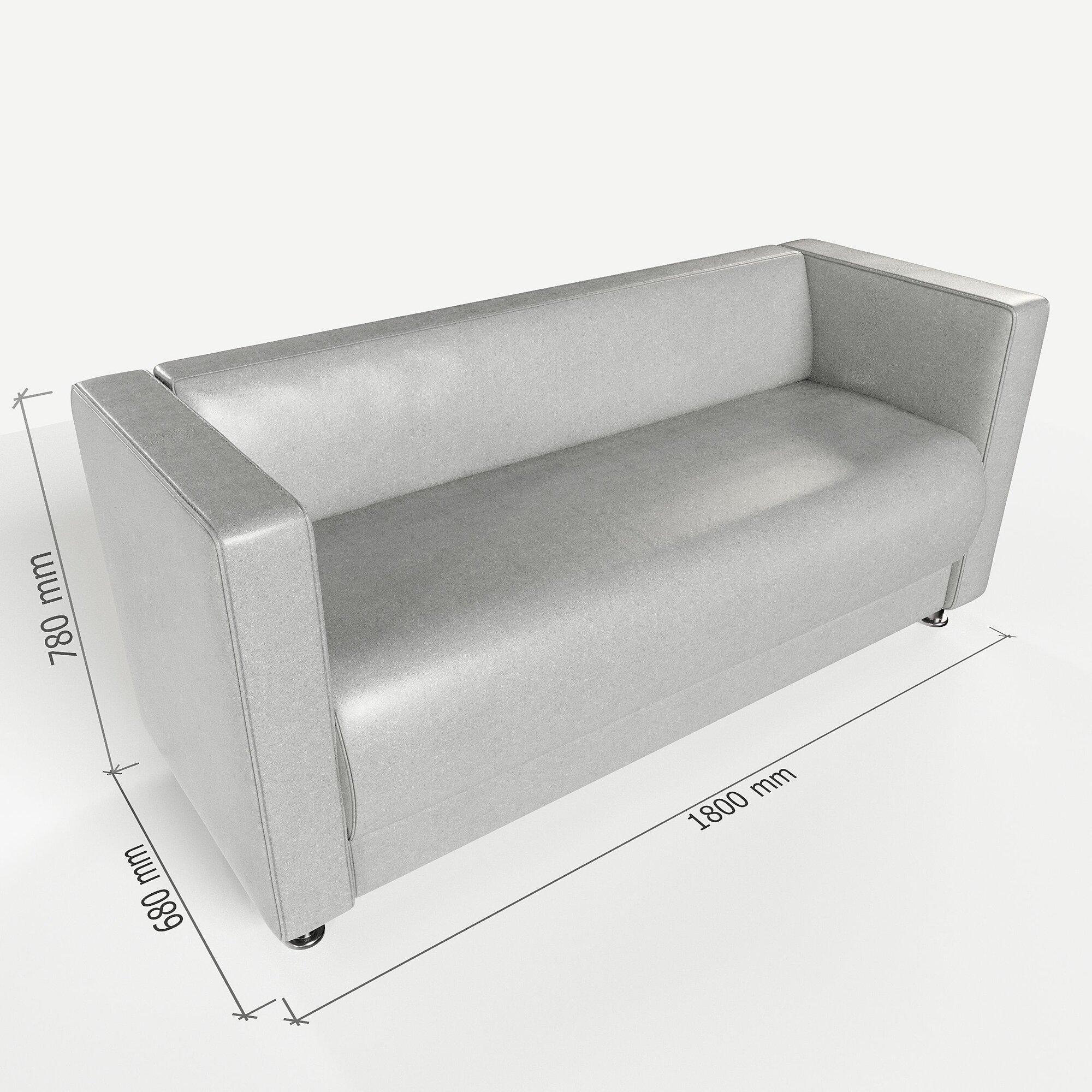 Диван прямой офисный из эко кожи с подлокотниками Пауза серый 180