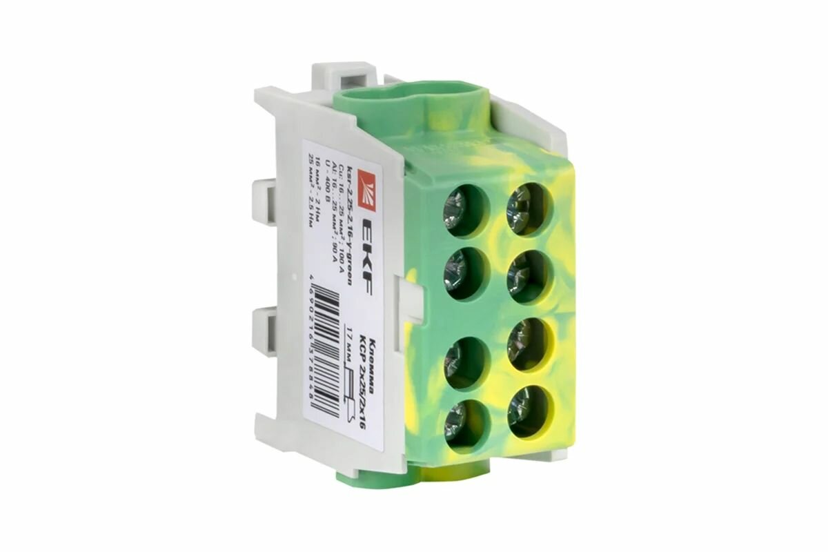 Распределительная клемма EKF КСР с двойным винтом 2x25/2x16 желто-зеленая PROxima ksr-2.25-2.16-y-green