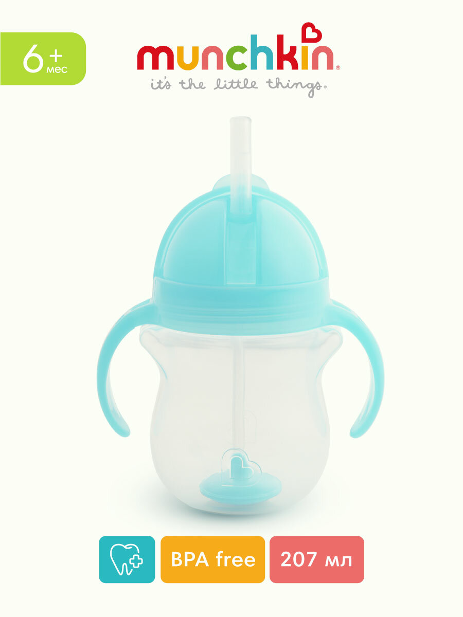 Munchkin поильник Click Lock Any Angle™ с трубочкой и ручками Голубой 207 мл. 6+