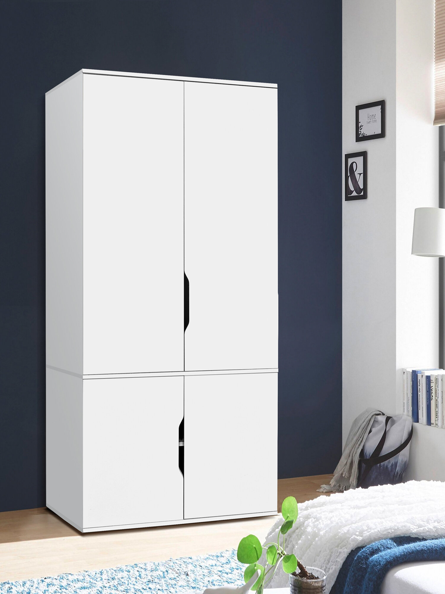 Шкаф распашной ШК-19, 190х80х49 см, 4 двери, цвет Белый шагрень, ЛДСП