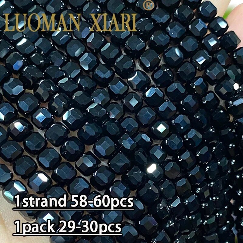 Бусины черные агат LUOMAN XIARI 5x5 мм Черный, 5x5mm 58-60pcs, 5-6mm 5A black agate