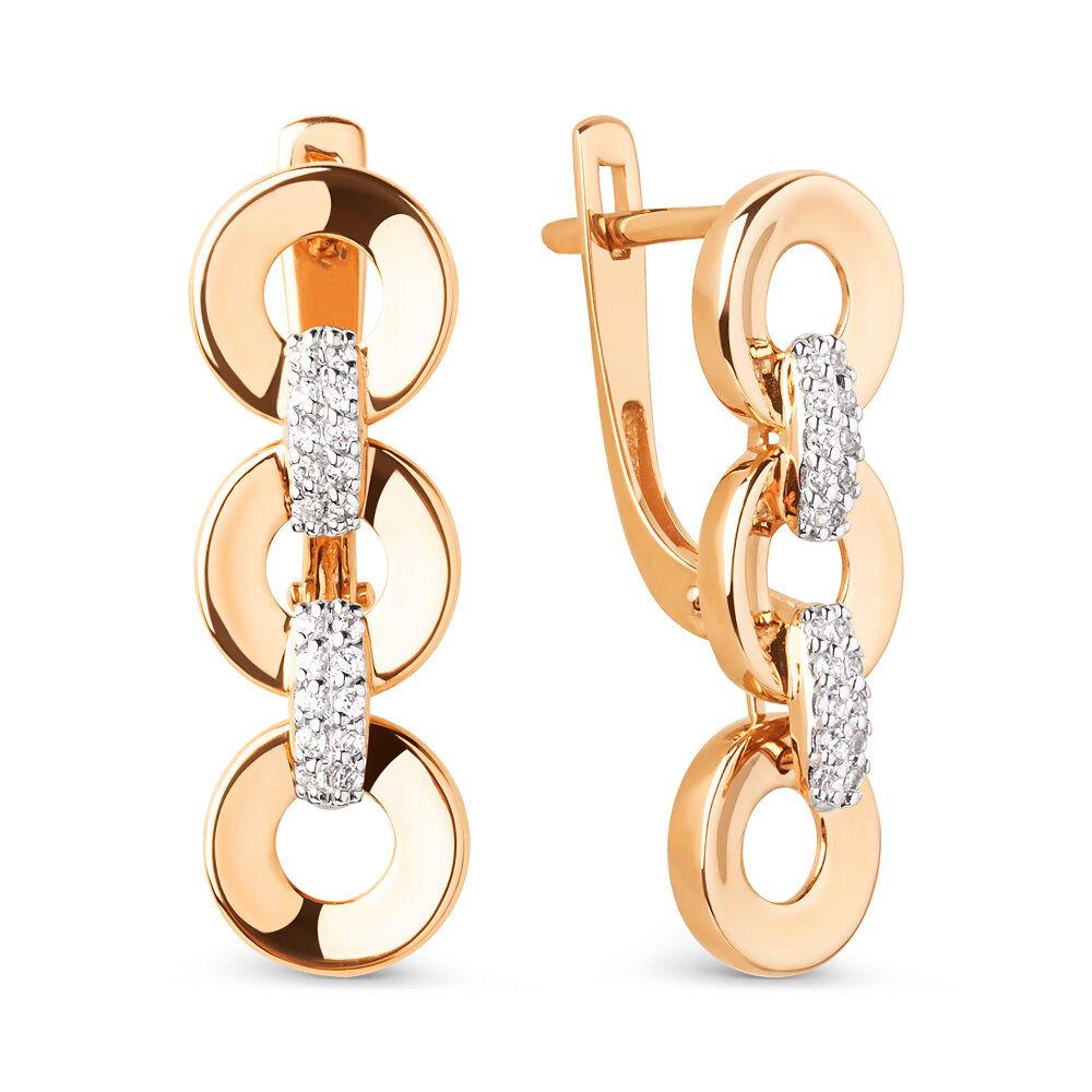 Серьги, красное золото, 585 проба, фианит
