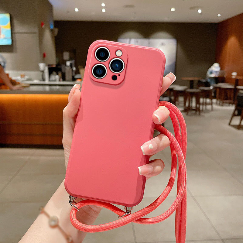 Чехол для телефона со шнурком через плечо для iPhone 14 Pro Max, силиконовый чехол для телефона с регулируемым шейным ремешком, мягкий противоударный чехол с ремешком на шею