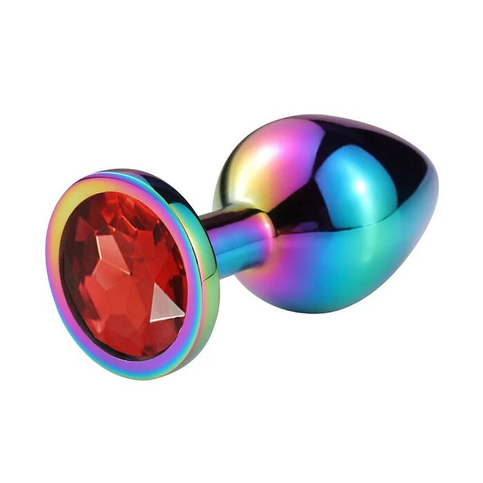 Разноцветная анальная пробка «LaViba» с красным кристаллом, размер S