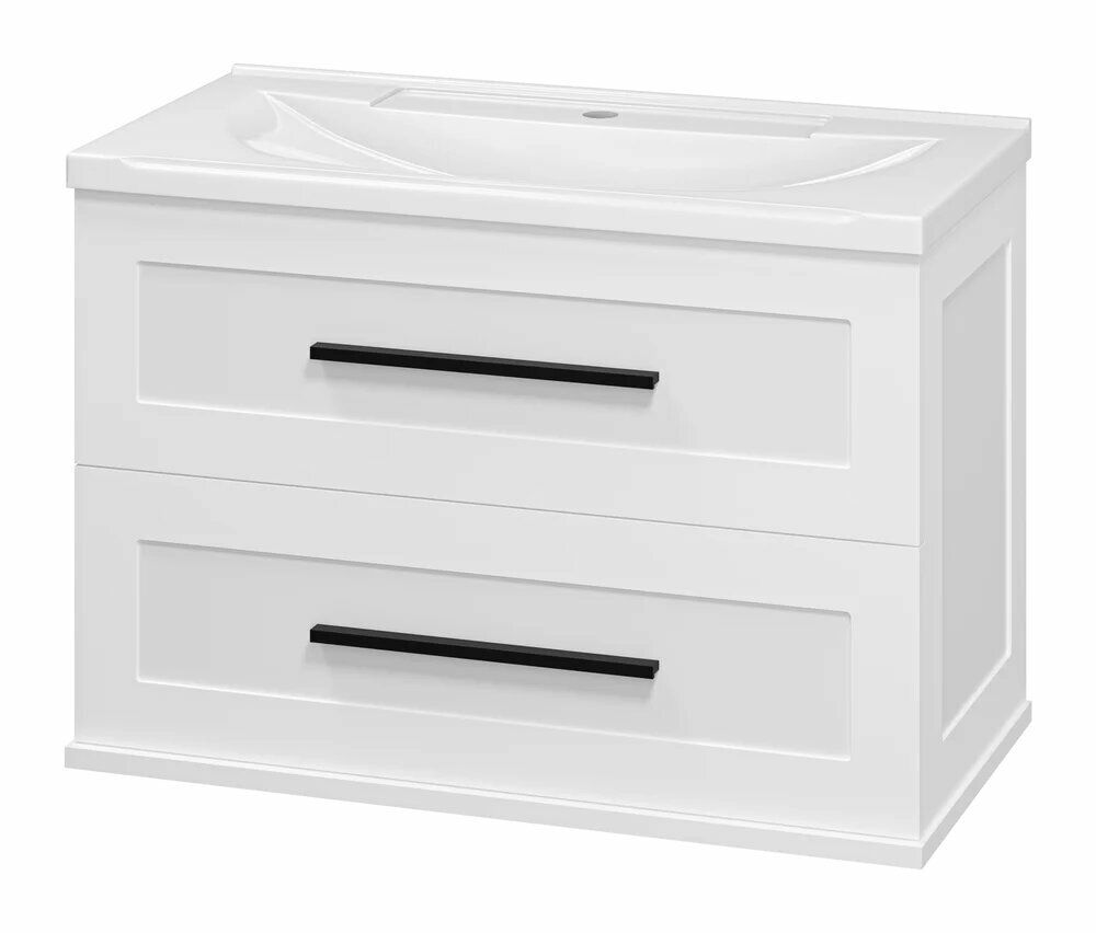 Тумба под раковину без столешницы Misty Модерн 80 подвесная, белая, матовая, из МДФ, тумба для ванной, с ящиками, с доводчиками