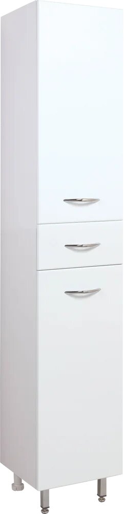 Шкаф-пенал для ванной Onika Модерн 40.17 L с бельевой корзиной, напольный, 40 см, белый, глянцевый, с ящиком, с дверками, фурнитура хром, из МДФ