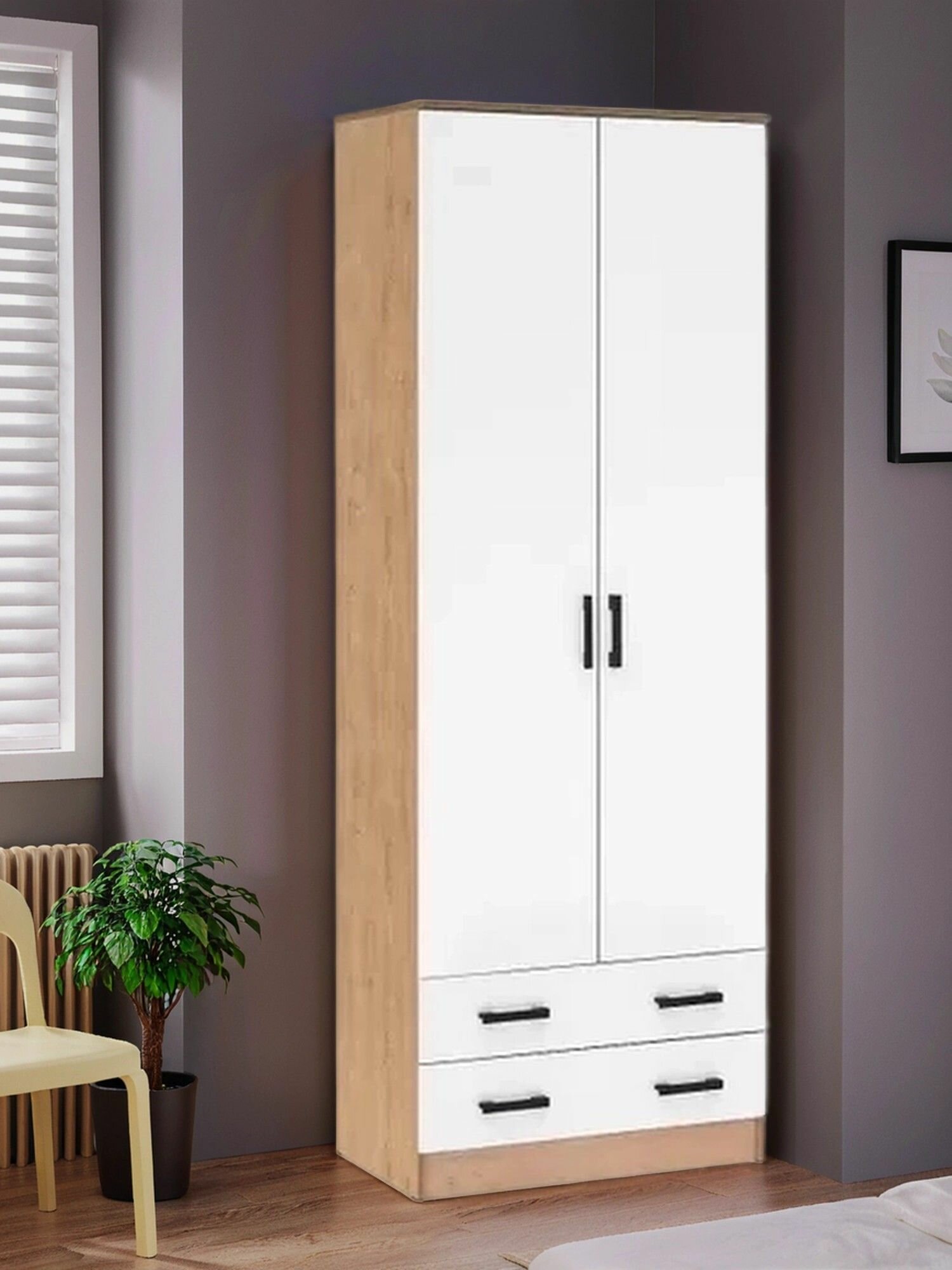 Шкаф распашной дуэт (80х220х48.7) Дуб Вотан/Белый гладкий