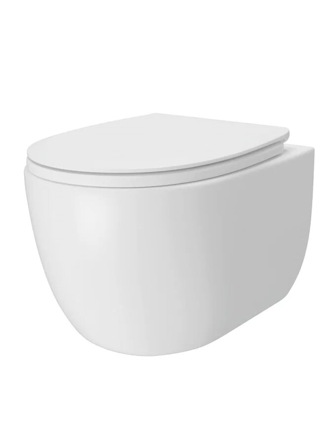 Унитаз подвесной Teymi Lori Vortex T40502 с микролифтом, безободковый, без бачка, антивсплеск, фарфоровый, белый, глянцевый, овальный, сиденье для унитаза в комплекте