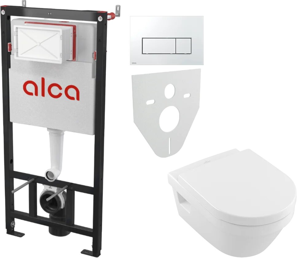 Комплект 2 в 1 Унитаз подвесной Villeroy & Boch Omnia Architectura 5684HR01 / Инсталляция с кнопкой AlcaPlast AM101/1120-4:1 RU M571-0001 цвет хром глянец