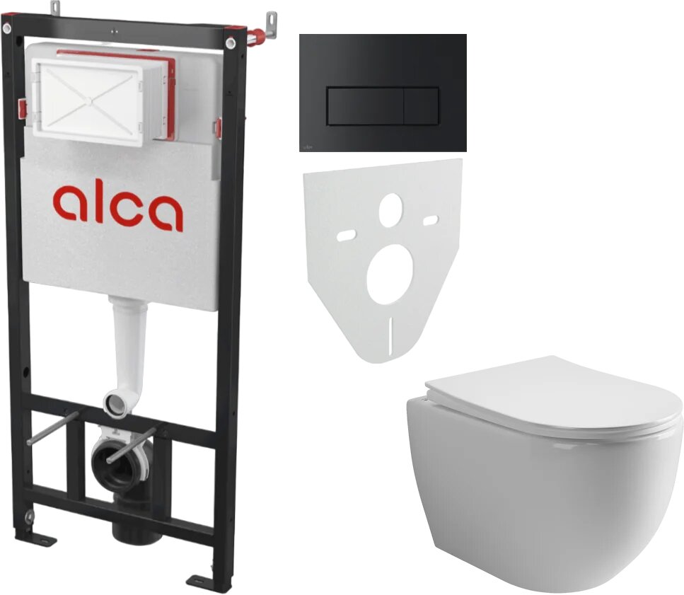 Комплект 2 в 1 Унитаз подвесной Ceramicanova Mia Rimless CN1805 / Инсталляция с кнопкой AlcaPlast AM101/1120-4:1 RU M578-0001 цвет черный