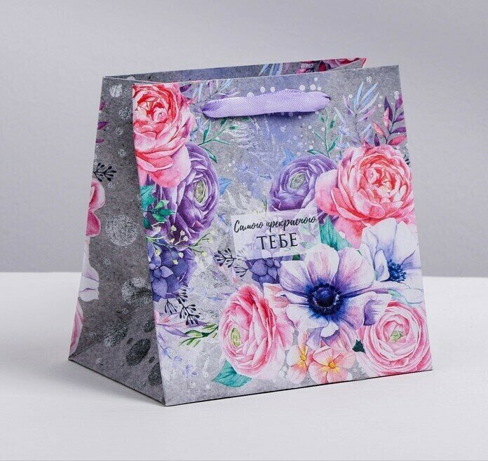 !09 Пакет (набор 2 штуки) крафтовый квадратный «Цветочный вихрь», 30 × 30 × 12 см