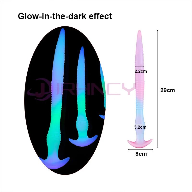 Мягкая анальная пробка для взрослых, секс-игрушка для женщин/мужчин/пар, фаллоимитатор из жидкого силикона, фаллоимитатор, фаллоимитатор, длинная Анальная пробка, светящаяся Luminous Blue S