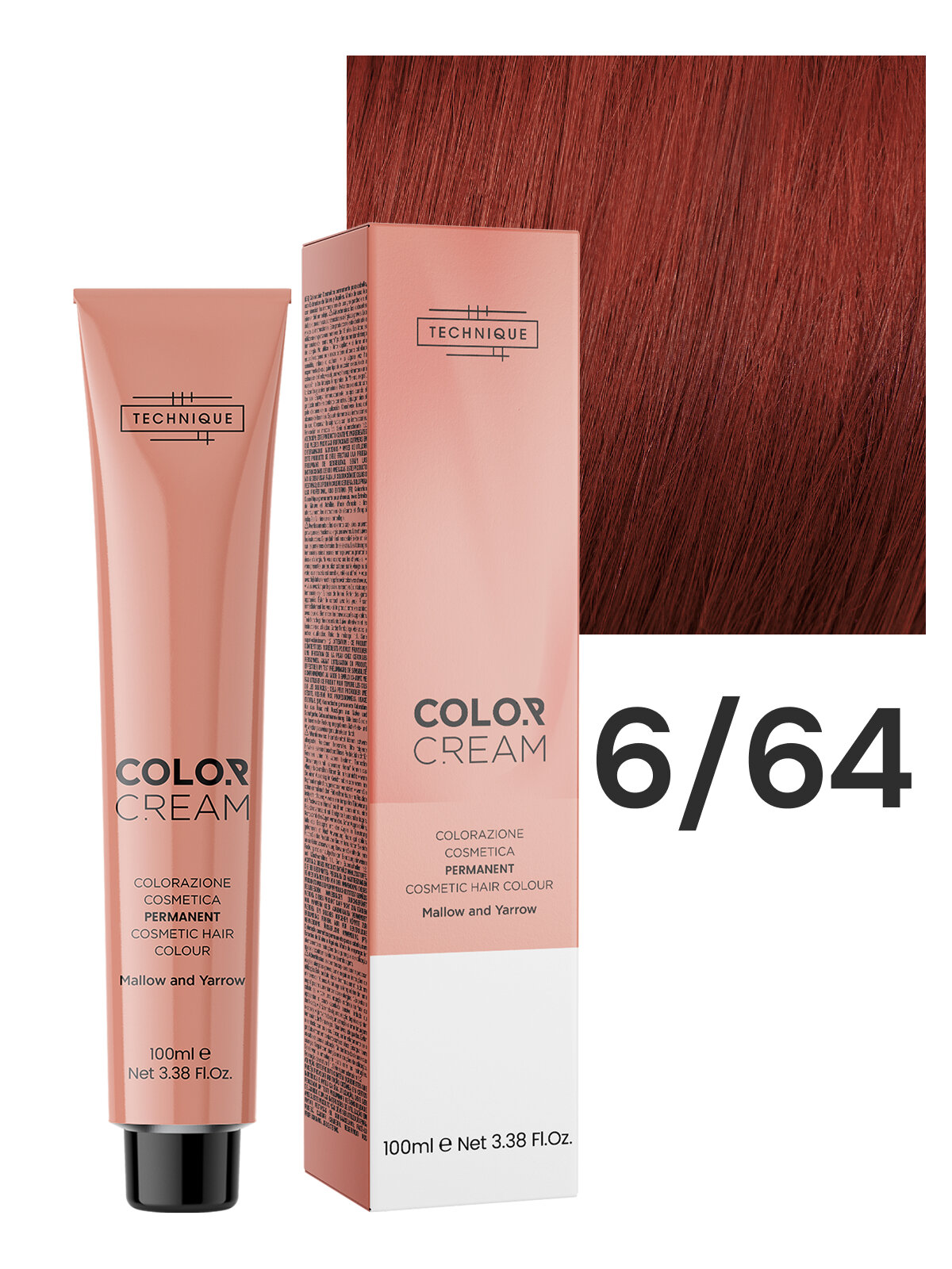 Крем - краска для волос профессиональная Technique Color Cream Permanent Cosmetic Hair Colour 6.64 Темный русый Красно-медный, 100 мл