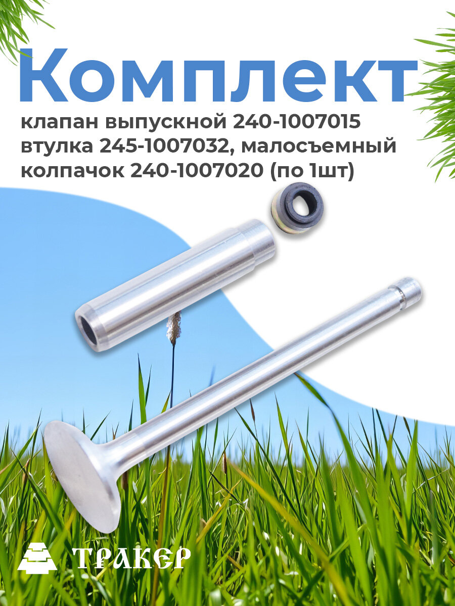 Комплект клапан выпускной 240-1007015 + втулка 245-1007032 + колпачок 240-1007020 МТЗ