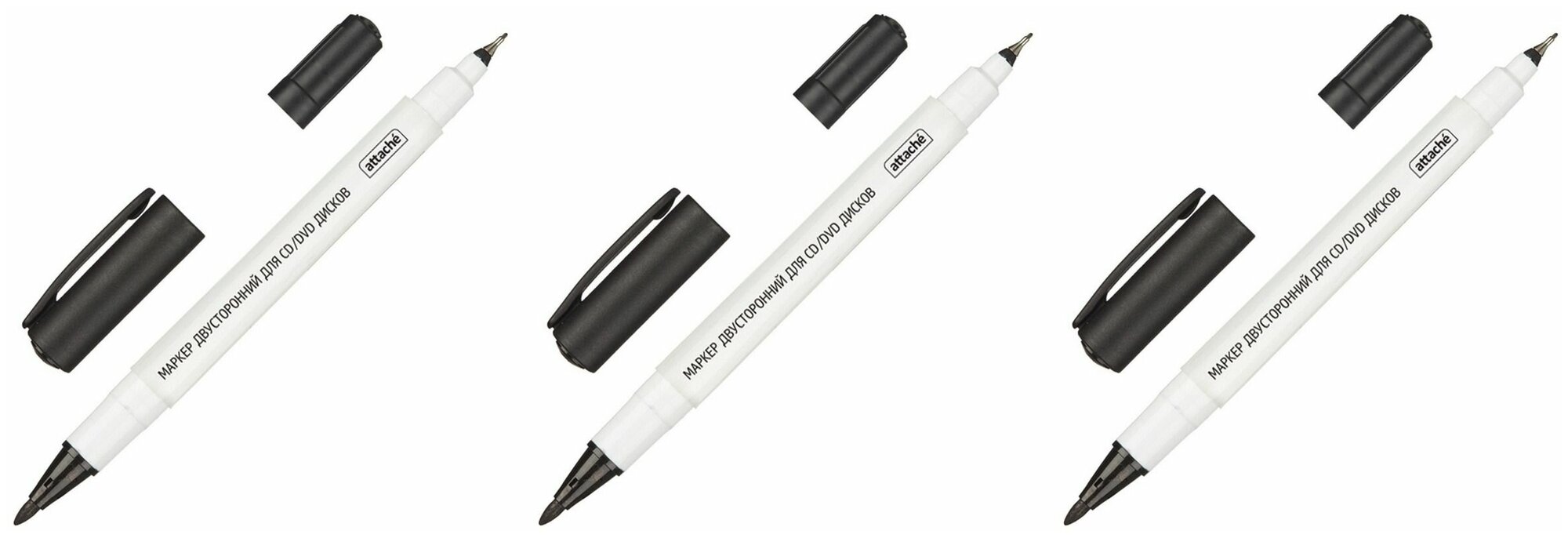 Attache Маркер для CD Двусторонний, черный, 1.2 мм, 3 шт