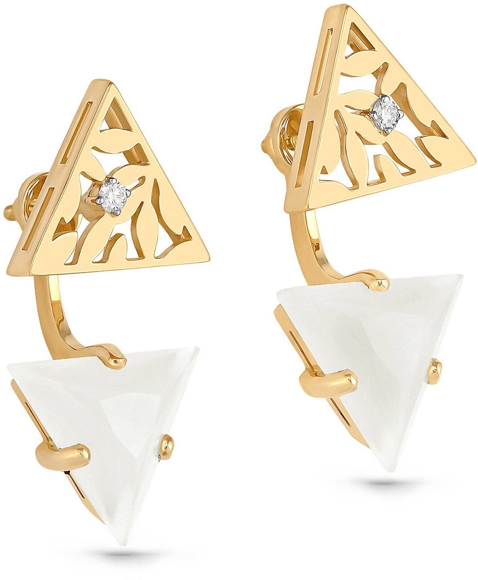 Моносерьга, желтое золото, 585 проба, бриллиант, нефрит