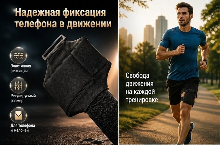 Черный Спортивный Ножной Чехол Для Телефона С Эластичным Ремнем 30X16X0 9Cm
